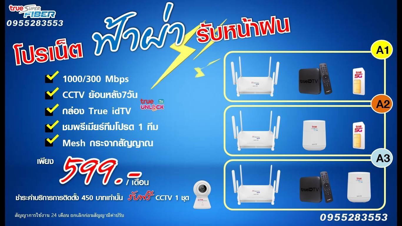 รวมแพ๊กเน็ตบ้านทรู True Fiber ทรูออนไลน์ เน็ตบ้านเร็วแรง พร้อมติดตั้งฟรี